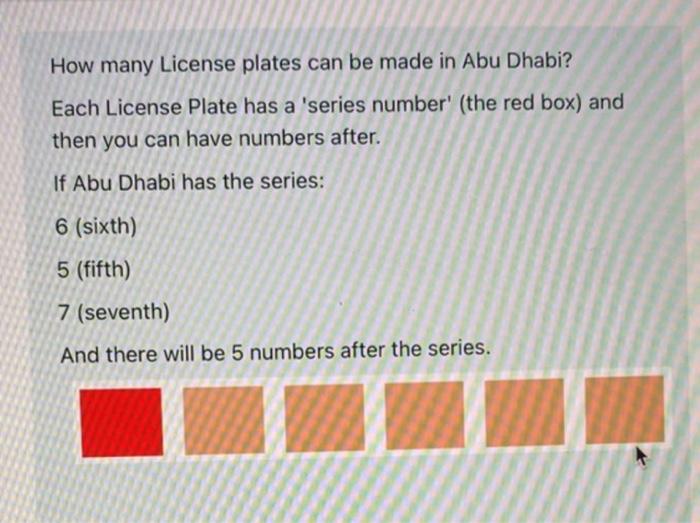 Solved How many License plates can be made in Abu Dhabi? | Chegg.com