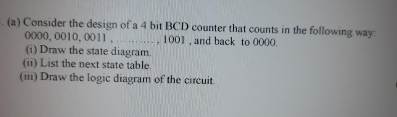Solved (a) Consider the design of a 4 bit BCD counter that | Chegg.com