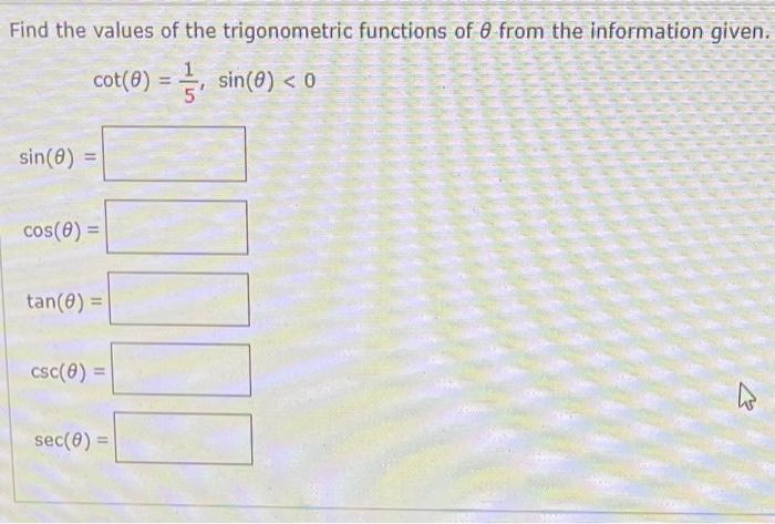 Solved Find the values of the trigonometric functions of θ | Chegg.com