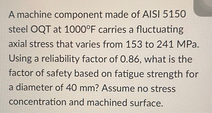 Solved A machine component made of AISI 5150 steel OQT at | Chegg.com