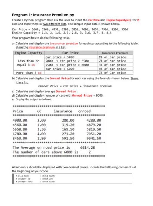 Solved Program 1: Insurance Premium.py Create a Python | Chegg.com