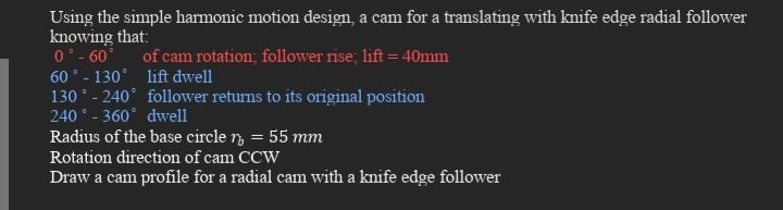Solved Using the simple harmonic motion design, a cam for a | Chegg.com