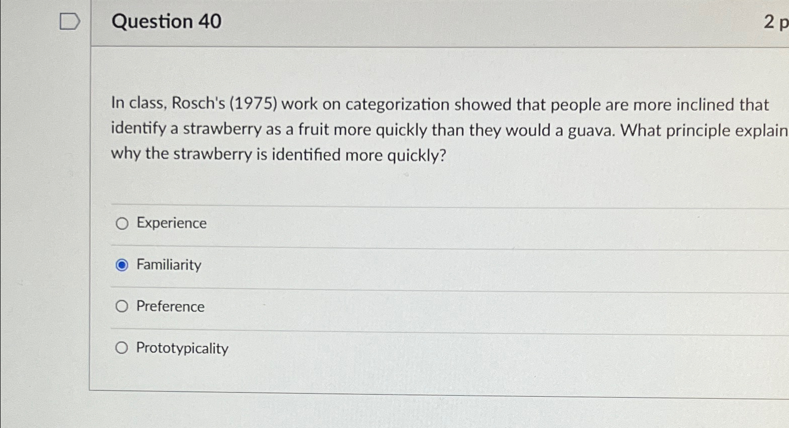 Solved Question 402pIn class, Rosch's (1975) ﻿work on | Chegg.com