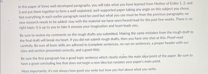 its In this paper of three well-developed paragraphs, | Chegg.com