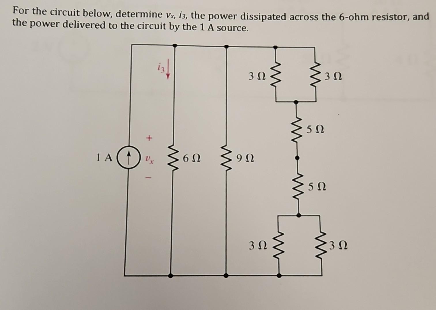 Solved For the circuit below, determine vx, is, the power | Chegg.com