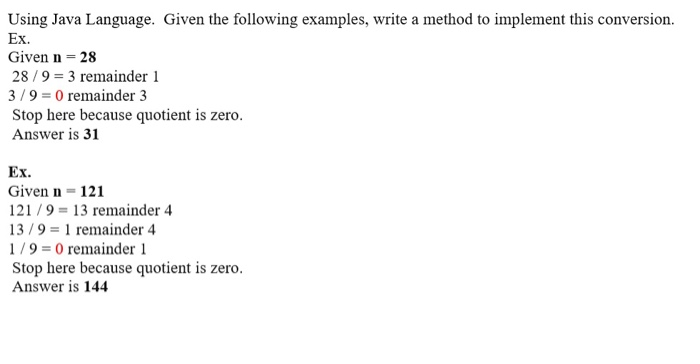 Solved Using Java Language. Given the following examples, | Chegg.com