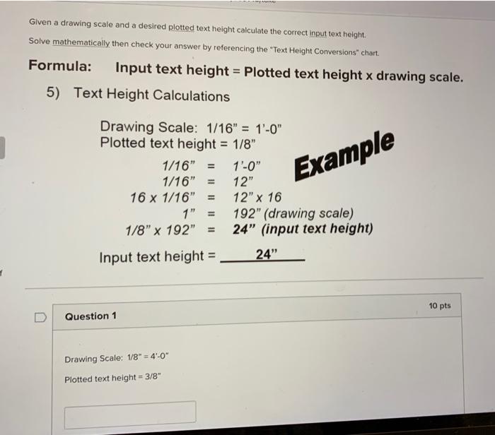 Solved Glven a drawing scale and a desired plotted text | Chegg.com