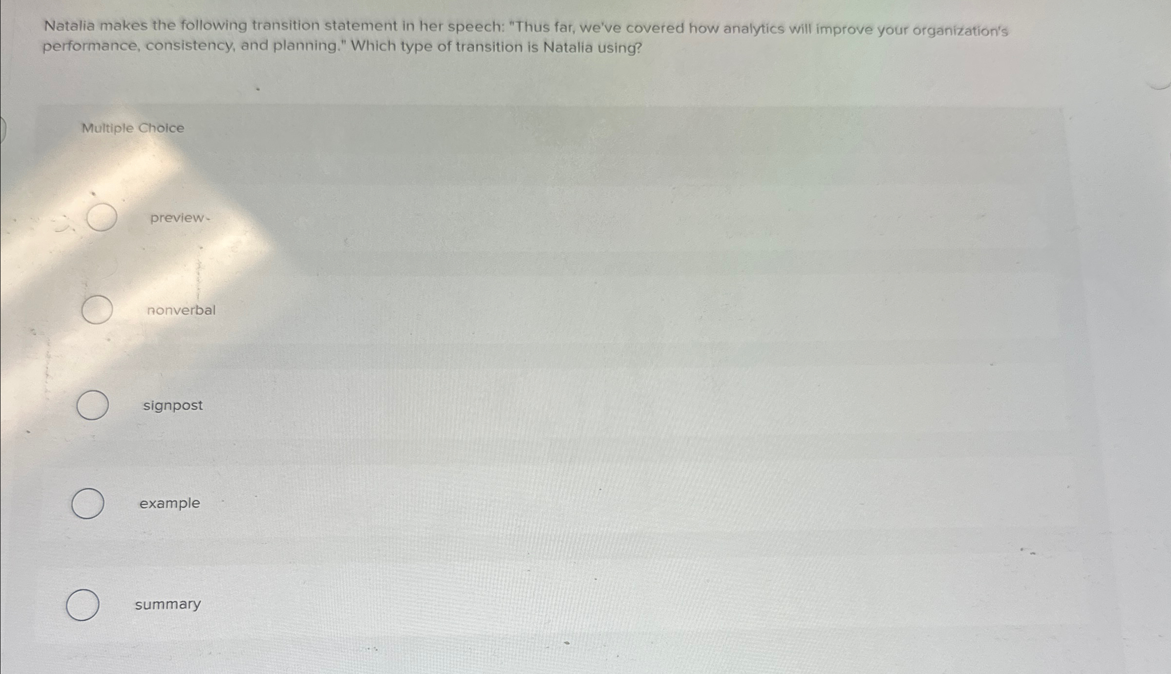 Solved Natalia makes the following transition statement in | Chegg.com
