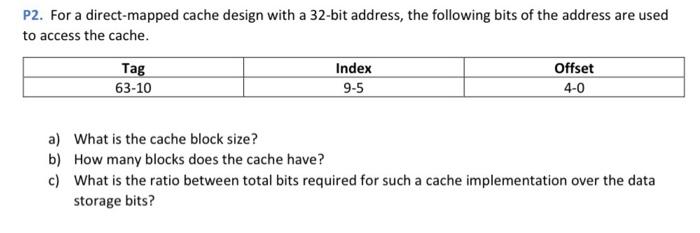 Solved P2. For a direct-mapped cache design with a 32-bit | Chegg.com