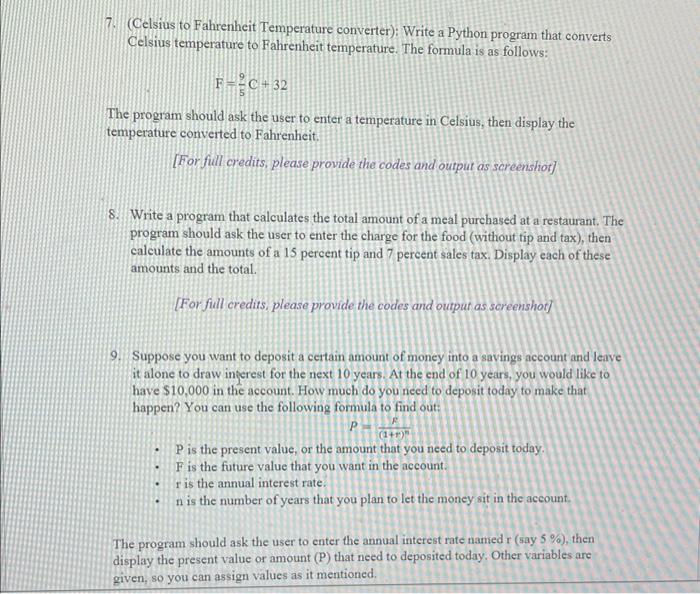 Solved 7. (Celsius to Fahrenheit Temperature converter): | Chegg.com