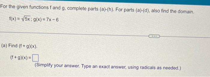 Solved For the given functions f and g, complete parts | Chegg.com