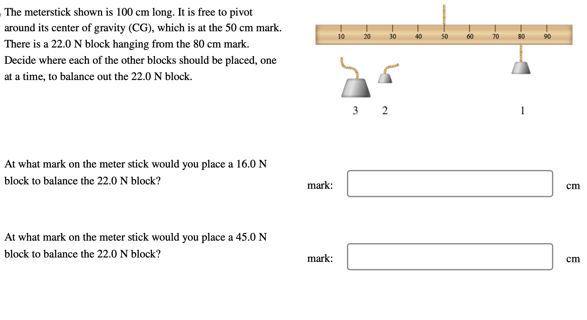 Solved The meterstick shown is 100cm ﻿long. It is free to | Chegg.com