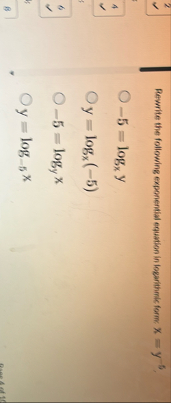 Solved Rewrite the following exponential equation in | Chegg.com