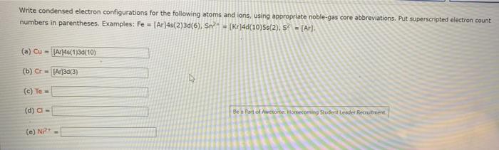 Solved Write condensed electron configurations for the | Chegg.com