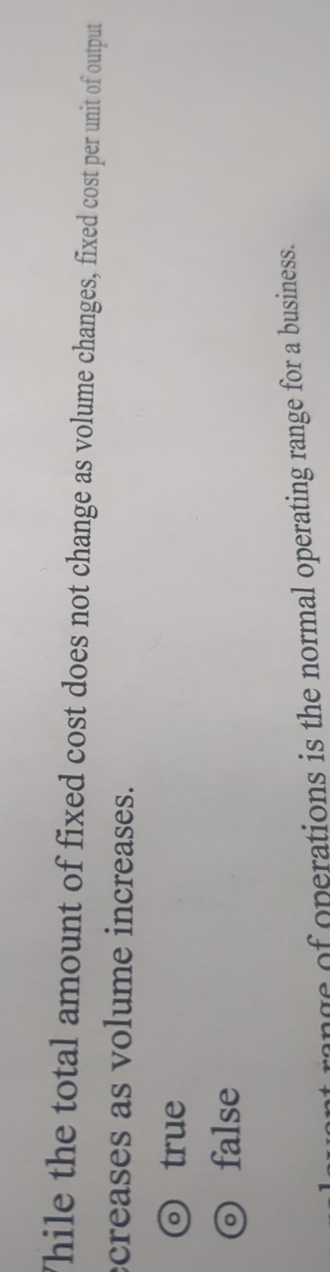 Solved hile the total amount of fixed cost does not change | Chegg.com