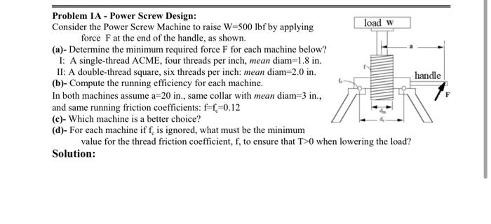 Solved Problem 1A - Power Screw Design: Consider the Power | Chegg.com