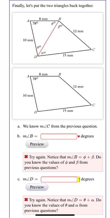 Solved Finally, let's put the two triangles back together. | Chegg.com