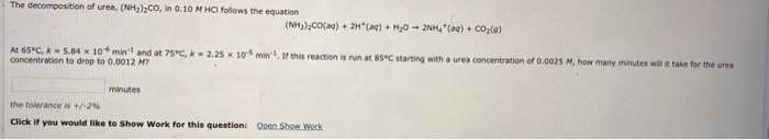 Solved The decomposition of urea, (NH2)2Co, in 0.10 M HCI | Chegg.com