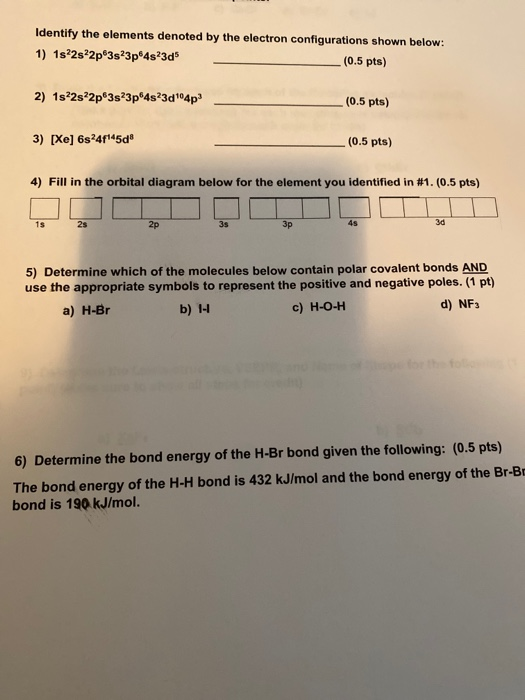 Solved Identify the elements denoted by the electron | Chegg.com