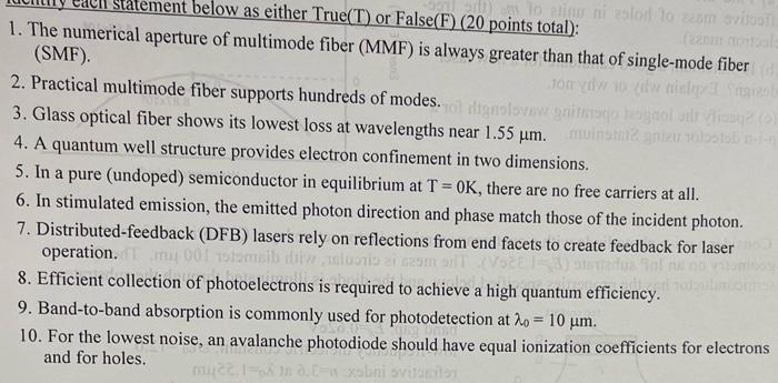 Solved 1. The numerical aperture of multimode fiber (MMF) is | Chegg.com