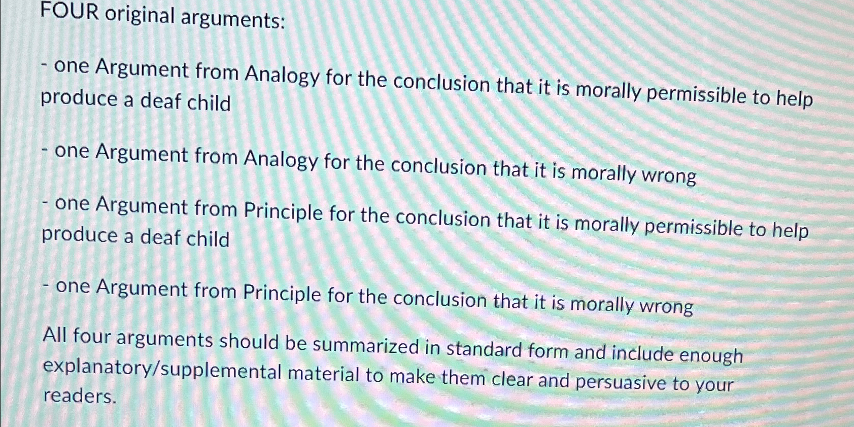 Solved FOUR original arguments:one Argument from Analogy for | Chegg.com