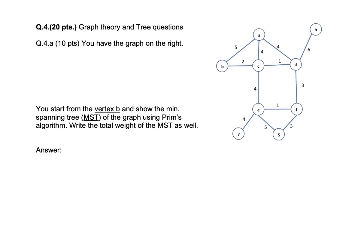Solved Q.4.(20 ﻿pts.) ﻿Graph theory and Tree questionsYou | Chegg.com