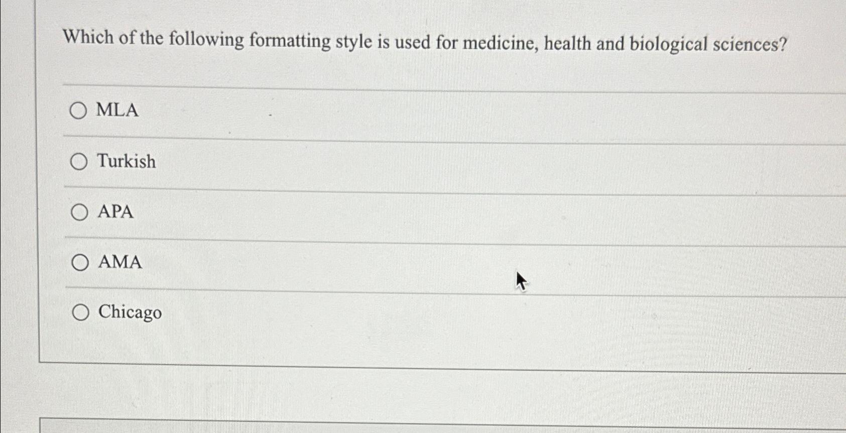 Solved Which of the following formatting style is used for | Chegg.com