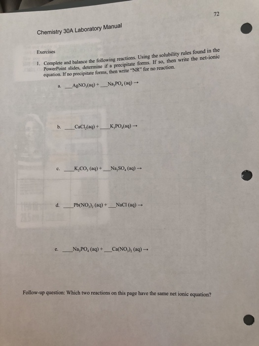 Solved Chemistry 30A Laboratory Manual Exercises 1. Complete | Chegg.com