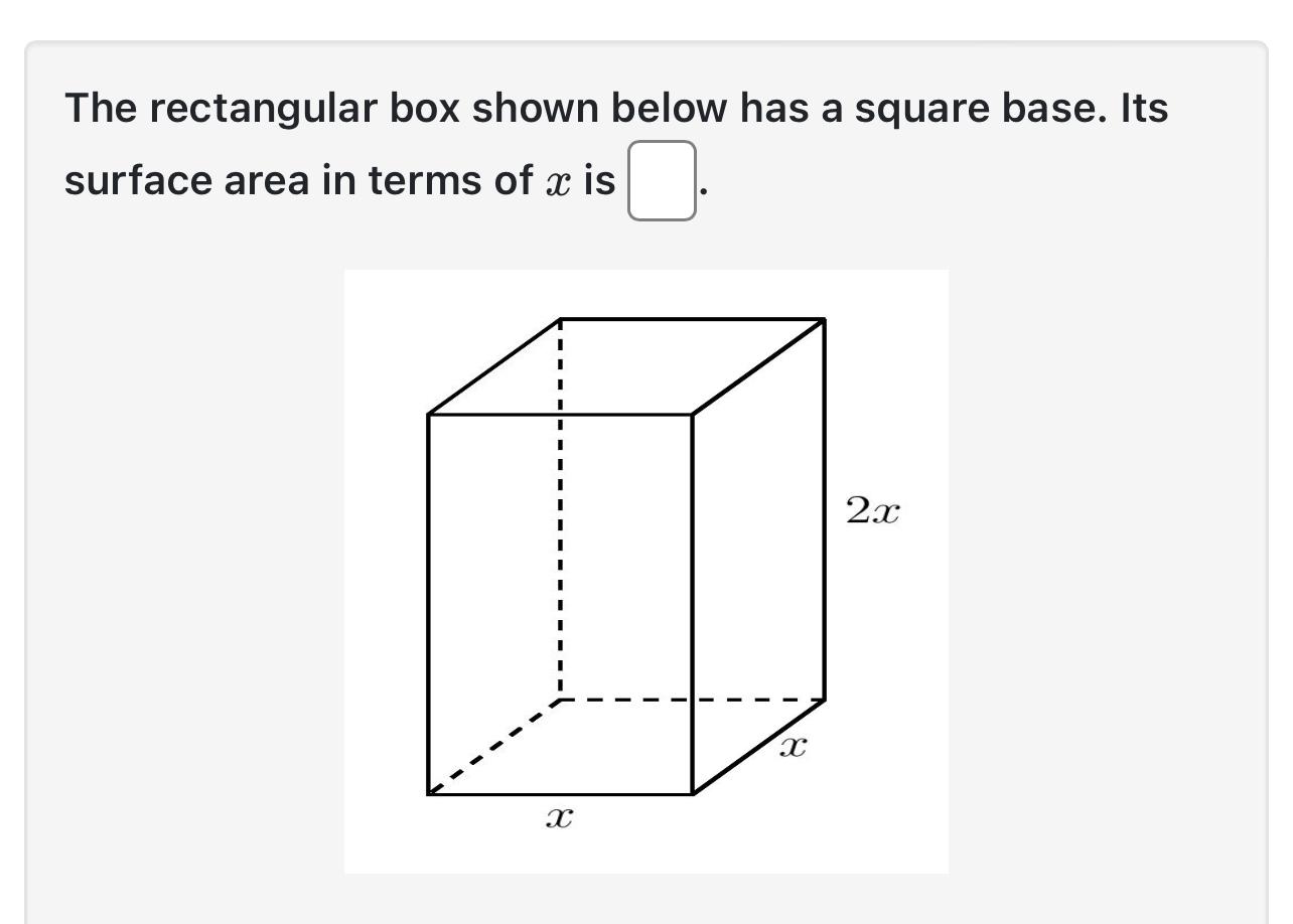Solved The rectangular box shown below has a square base. | Chegg.com
