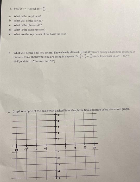 Solved 2. Let f(x)=−3sin(2x−3π). a. What is the amplitude? | Chegg.com