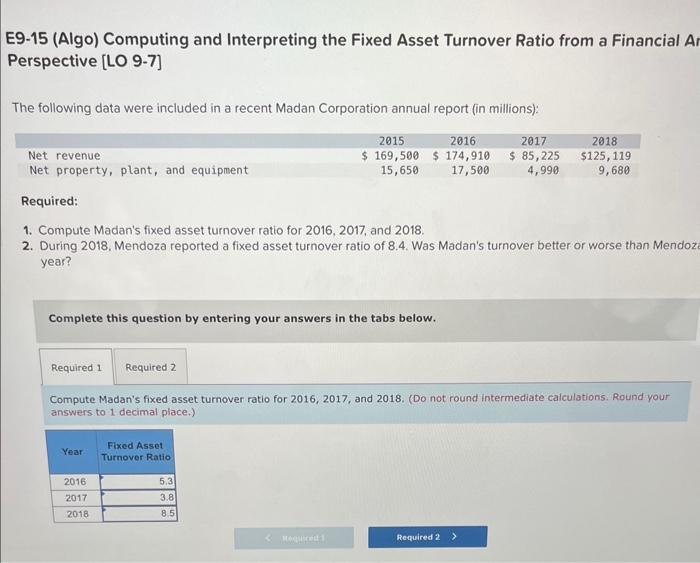 Solved E9-15 (Algo) Computing and Interpreting the Fixed | Chegg.com