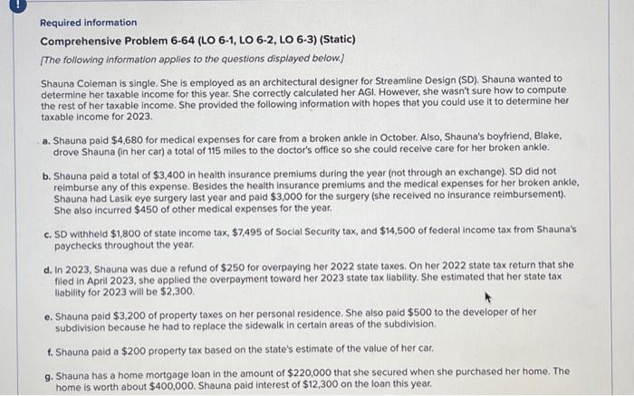 Solved Comprehensive Problem 6-64 (LO 6-1, LO 6-2, LO 6-3) | Chegg.com