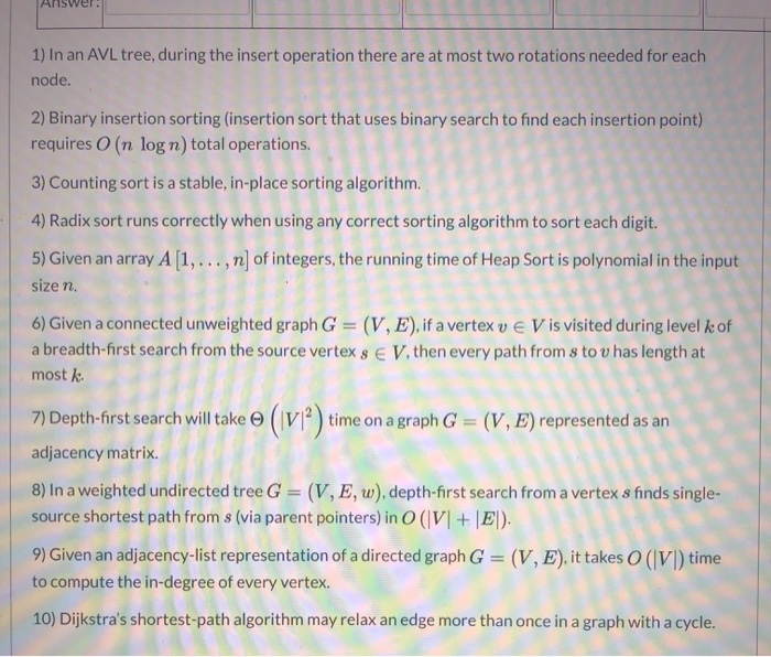 Solved Answers 1) In an AVL tree, during the insert | Chegg.com