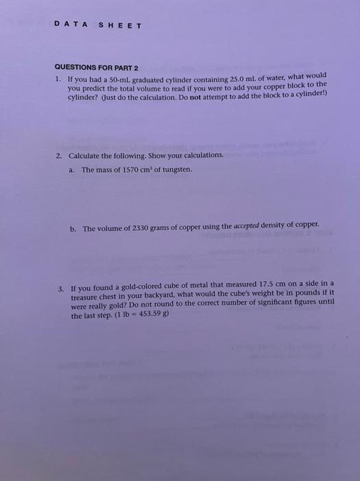 EXPERIMENT 3 Measurements --Precision, Accuracy, and | Chegg.com
