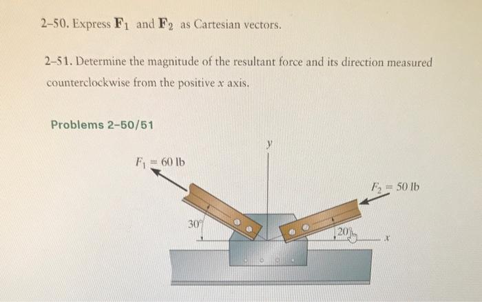 Solved 2-50. Express F1 and F2 as Cartesian vectors. 2-51. | Chegg.com