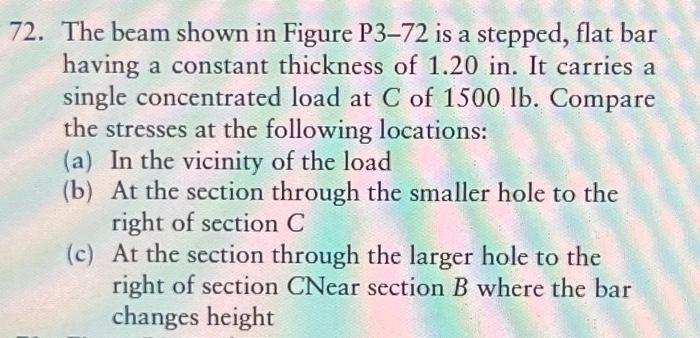 Solved 72. The beam shown in Figure P3–72 is a stepped, flat | Chegg.com