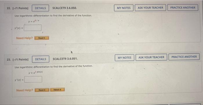 Solved SCALCET9 3.6.050. Use logarithmic differentation to | Chegg.com