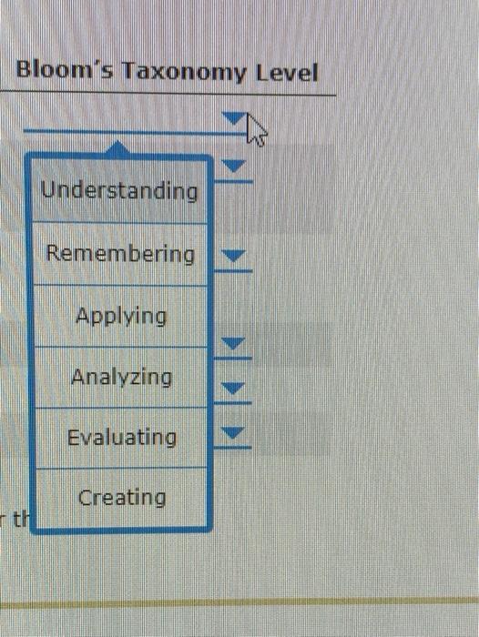 Solved Please list the level of blooms taxonomy to the | Chegg.com