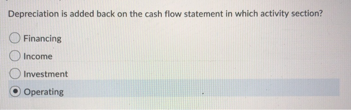 Solved Depreciation is added back on the cash flow statement | Chegg.com