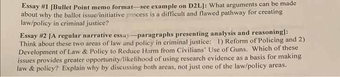 Essay \#1 [Bullet Point memo format-see example on | Chegg.com