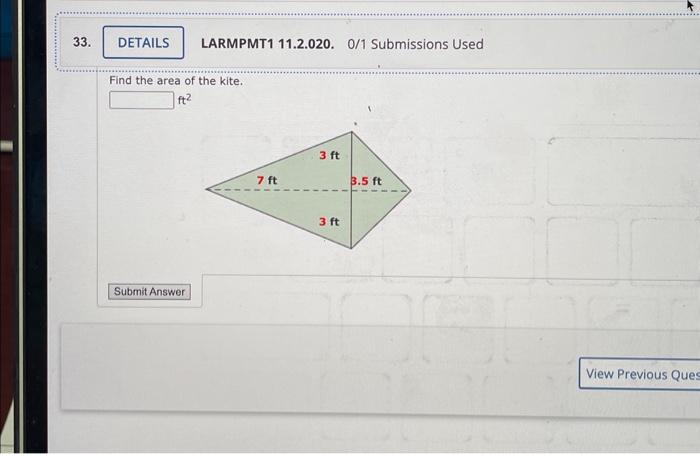 Solved Find the area of the kite. | Chegg.com