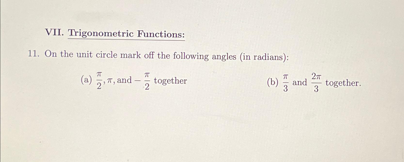 Solved VII. Trigonometric Functions:11. ﻿On the unit circle | Chegg.com
