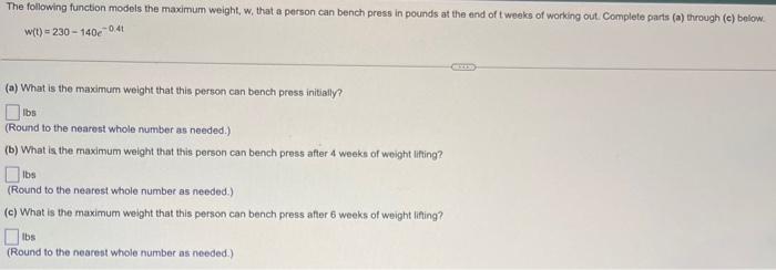 Solved The following function models the maximum weight, w, | Chegg.com