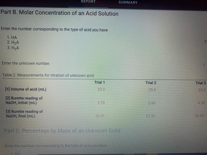 Solved REPORT SUMMARY 14pts) Part A. Standardization of a | Chegg.com