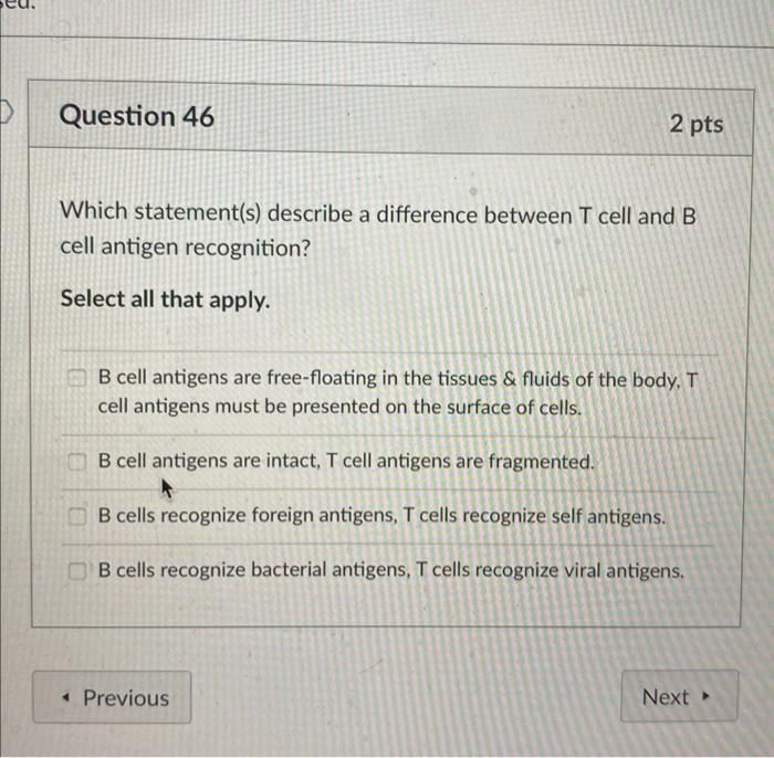 Solved Which statement(s) describe a difference between T | Chegg.com