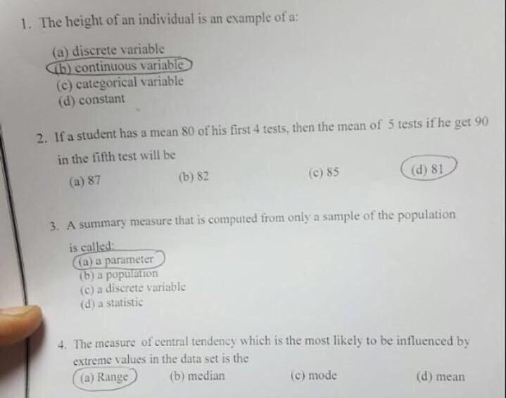 Solved 1. The height of an individual is an example of a: | Chegg.com