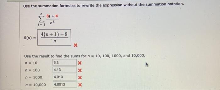 Solved Use the summation formulas to rewrite the expression | Chegg.com