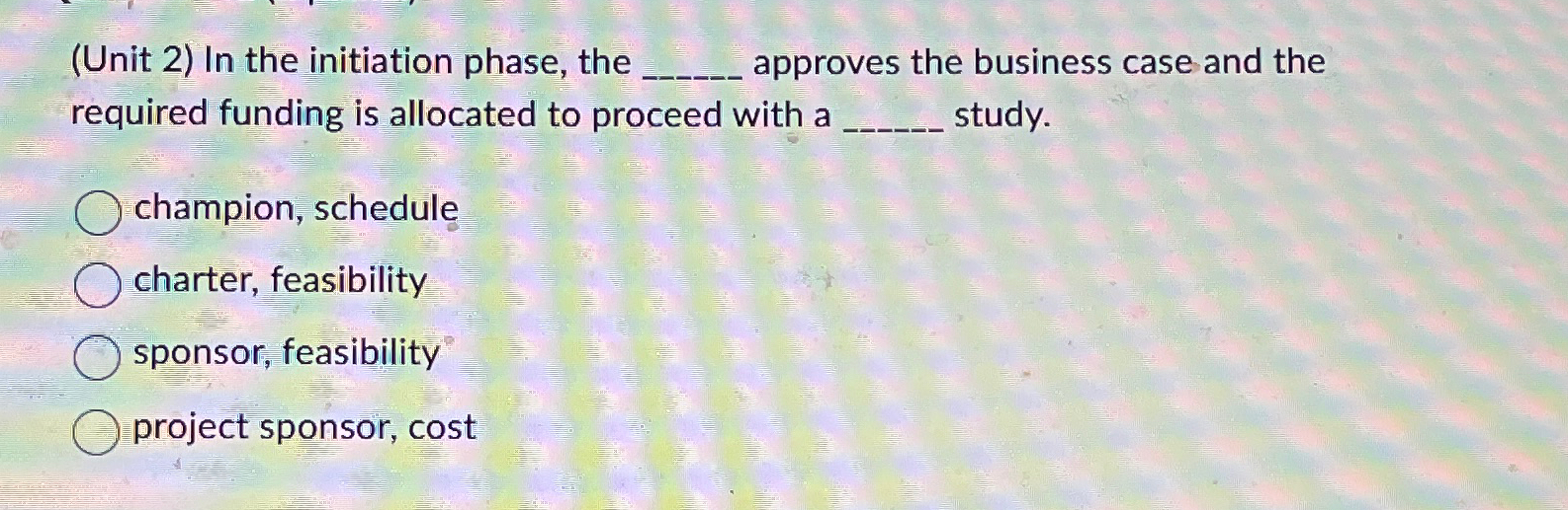Solved (Unit 2) ﻿In the initiation phase, the approves the | Chegg.com