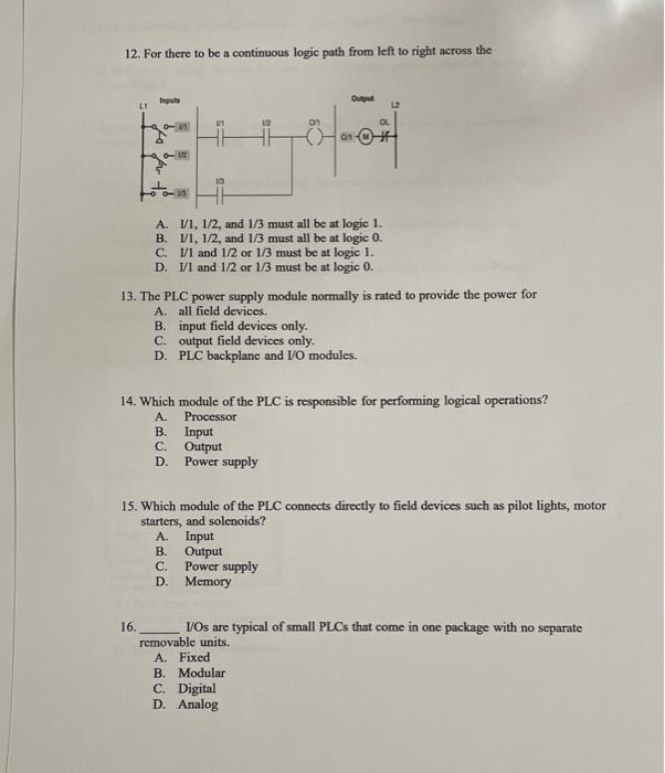 Solved 12. For there to be a continuous logic path from left | Chegg.com