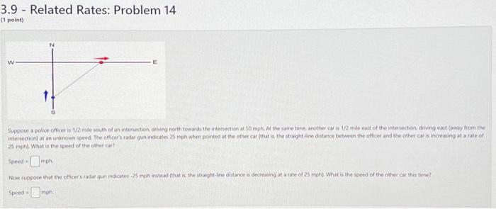 Solved 3.9 - Related Rates: Problem 14 (1 point) 25 miph | Chegg.com